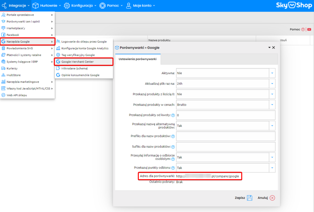 Jak się zintegrować z Google Merchant Center? - Pomoc & FAQ Sky-Shop