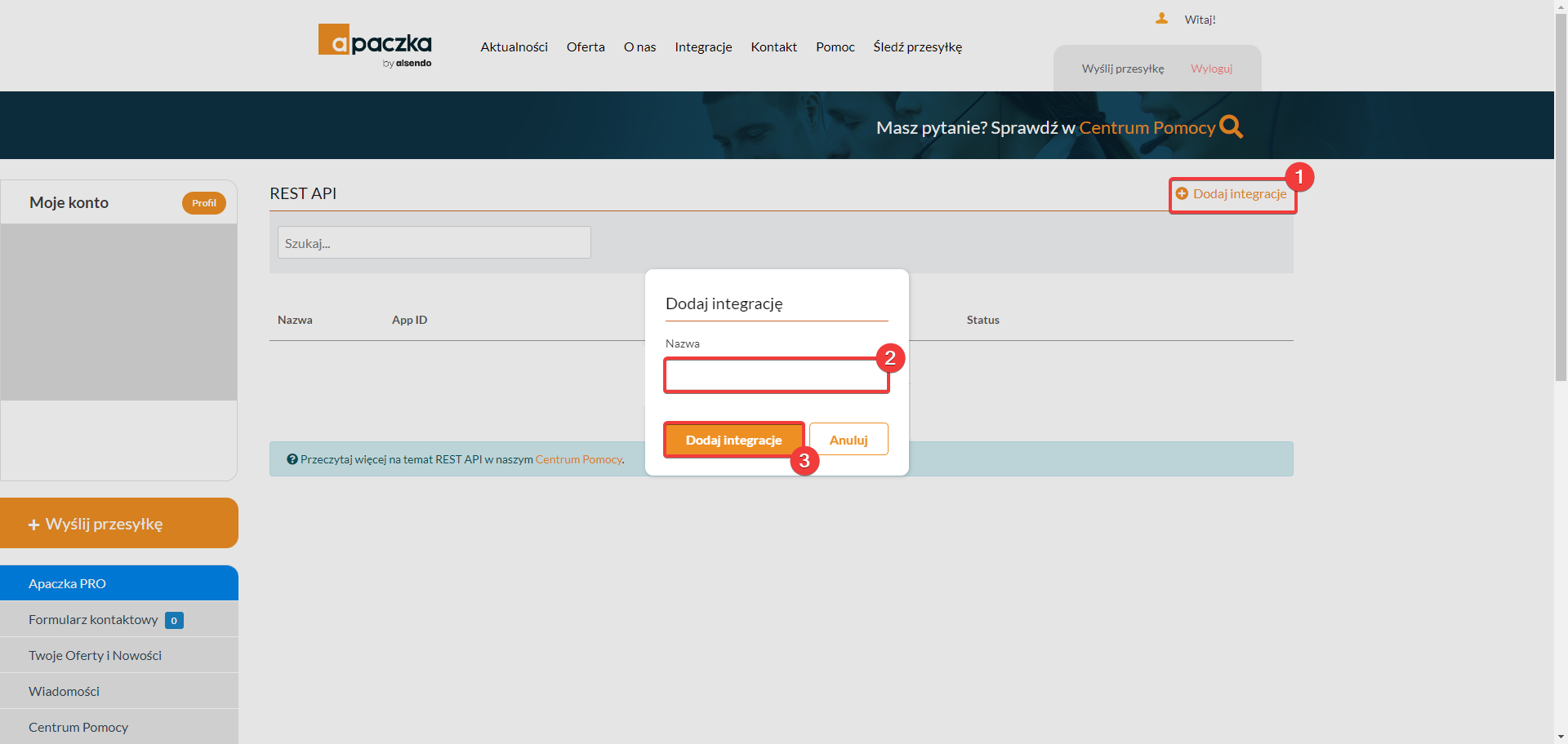 Jak skonfigurować integrację z platformą wysyłkową Apaczka? - Pomoc & FAQ Sky-Shop