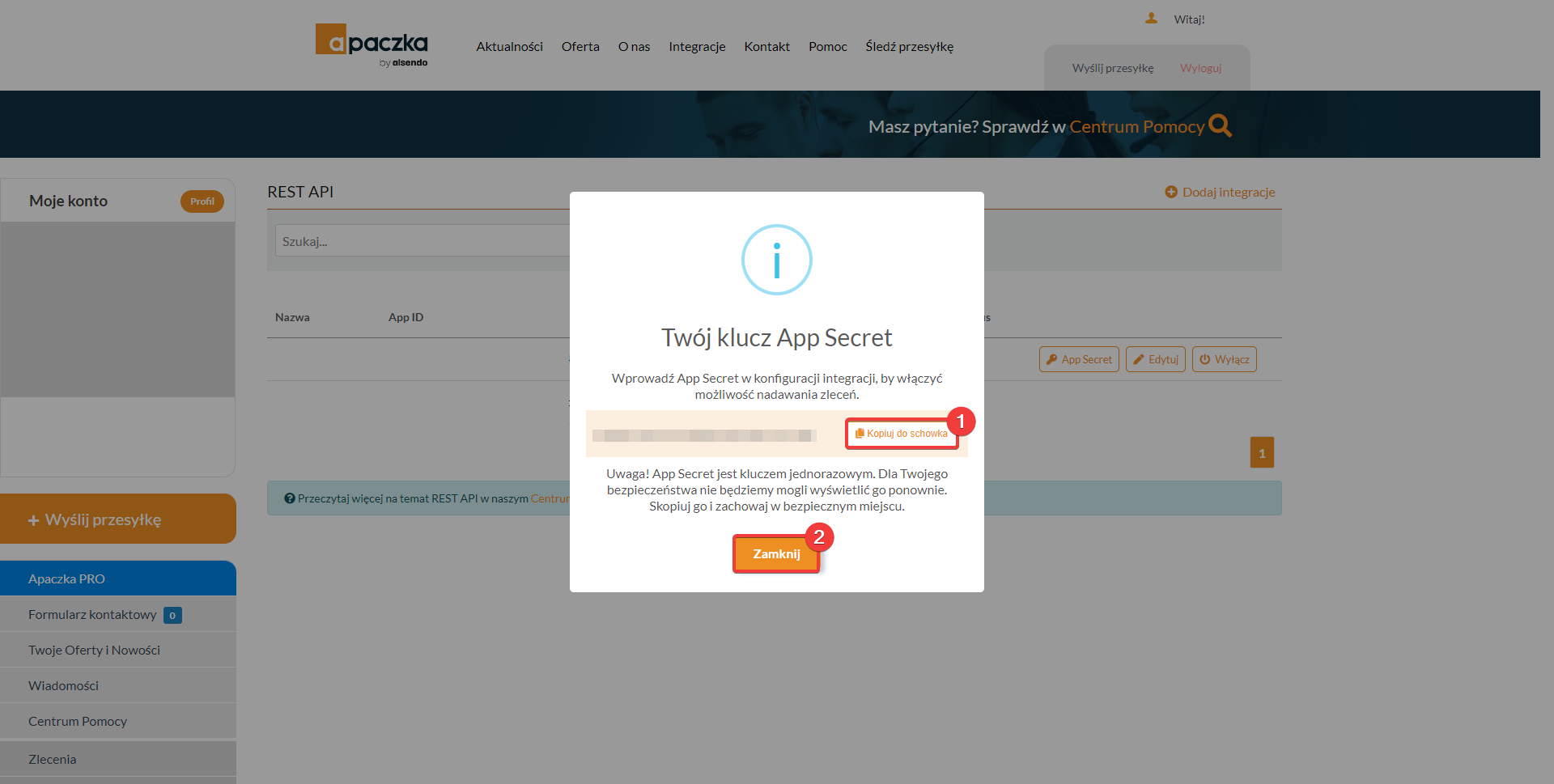 Jak skonfigurować integrację z platformą wysyłkową Apaczka? - Pomoc & FAQ Sky-Shop